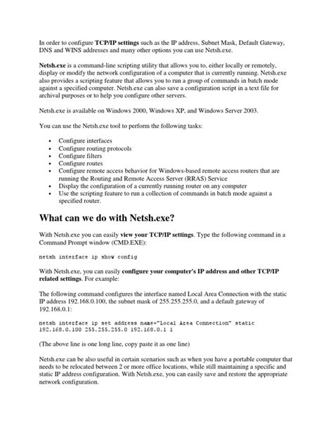 Netsh Network Settings From Command Line In Windows 98 To Windows 7