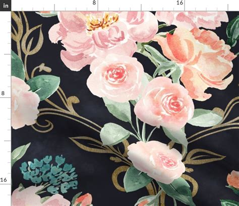 Large Elegant Floral Damask With Peonies Fabric Spoonflower