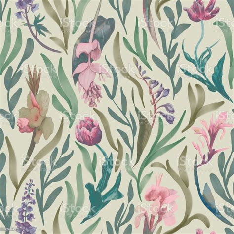 Tropical Seamless Floral Pattern Print With Watercolor Flowers And