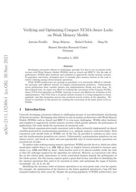 Pdf Verifying And Optimizing Compact Numa Aware Locks On Weak Memory