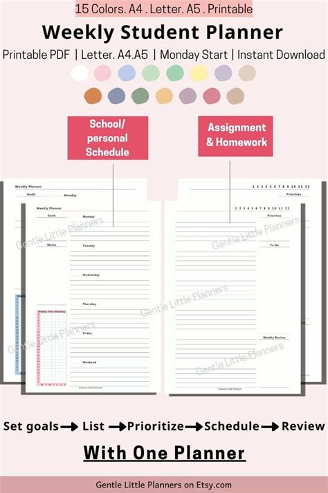 Printable Student Planner Weekly Assignment Study Schedule For College