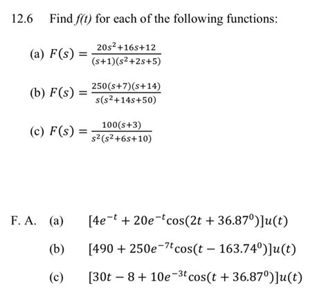 Solved 12 6 Find F T For Each Of The Following Functions Chegg Com