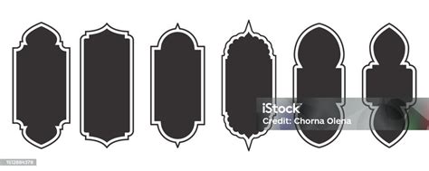 라마단 창틀 모양 벡터 이슬람 아치와 문입니다 무슬림 장식 라벨입니다 흰색 배경에 분리된 디자인 요소 장식용 전통적인 빈티지 기호 0명에 대한 스톡 벡터 아트 및 기타