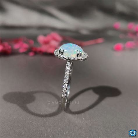 Opal Gemstone Engagement Ring Oval October Birthstone Wedding Ring