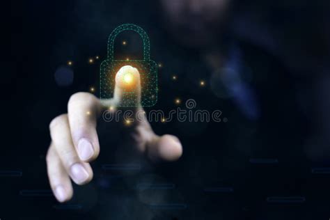 Businessman Scan Fingerprint With Virtual Screen Interface To Enter Internet Network Futuristic