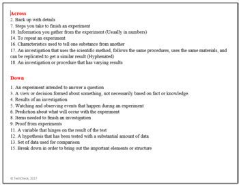Scientific Method Crossword Puzzle Activity By TechCheck Lessons