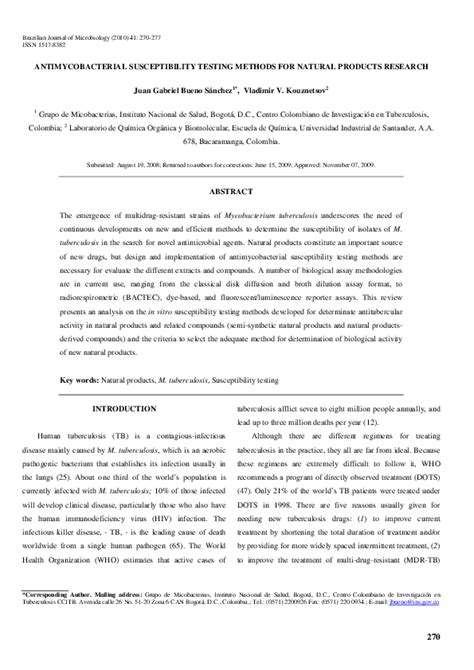 Pdf Antimycobacterial Susceptibility Testing Methods For Natural