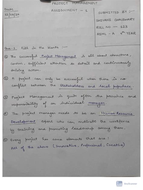 Shivani Chaudhary 123 Project Management Assignment 1 Pdf