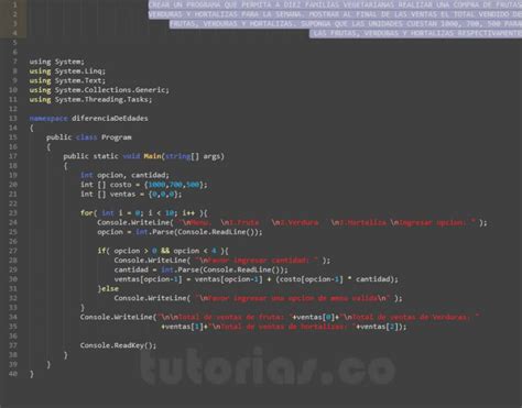 Arrays VisualStudio C Venta De Frutas Verduras Y Hortalizas Tutorias Co