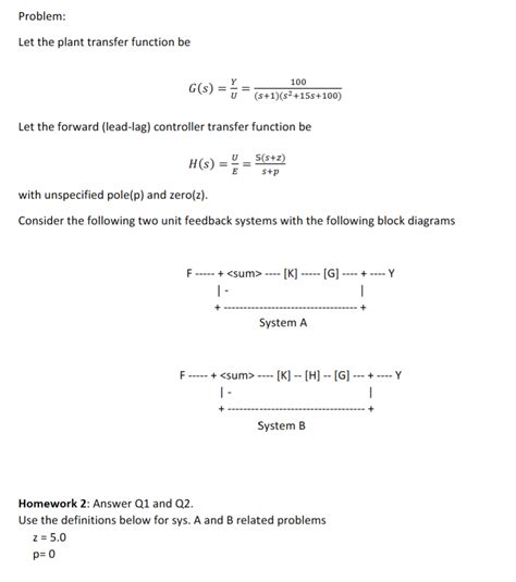 Solved Problem Let The Plant Transfer Function Be