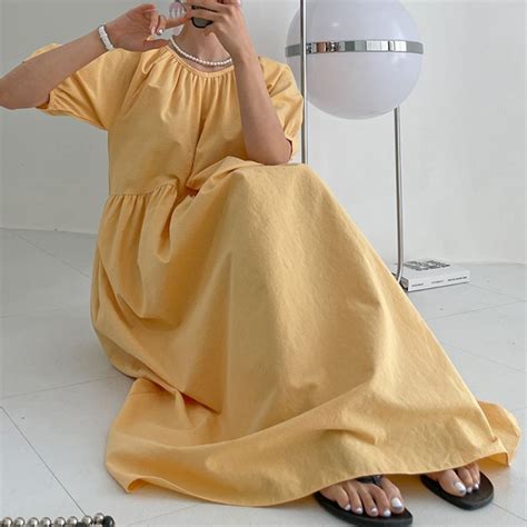 4컬러 반팔 롱원피스 라운드넥 유넥 여름 바캉스 하객룩 결혼식 린넨 면 오버핏 빅사이즈 임부복 무지 밴딩 셔링 프릴 캐주얼 공주 캉캉 벌룬 퍼프 A라인 편한 로포 원피스