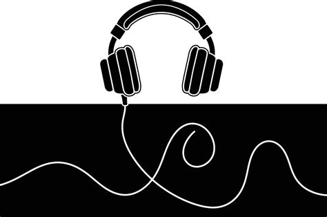 Black And White Of Headphones With Cord Audio 1 75390698 Vector Art At