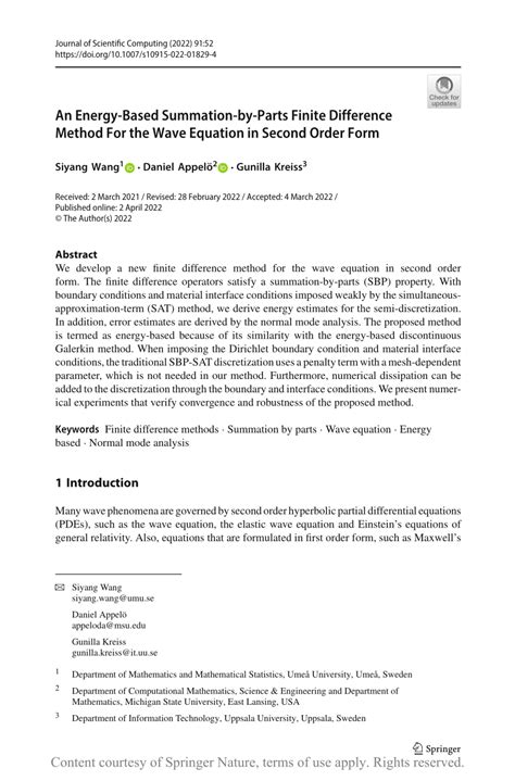 Pdf An Energy Based Summation By Parts Finite Difference Method For