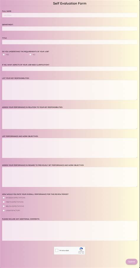 Self Evaluation Form Template Evaluation Form Evaluation Evaluation Employee