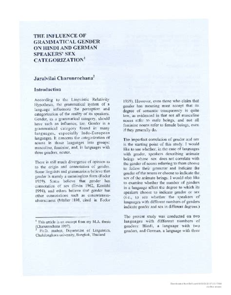 Pdf The Influence Of Grammatical Gender On Hindi And German Speakers Sex Categorization