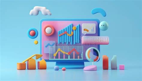 Colorful 3d Computer Display Featuring Data Analytics Graphs And Charts