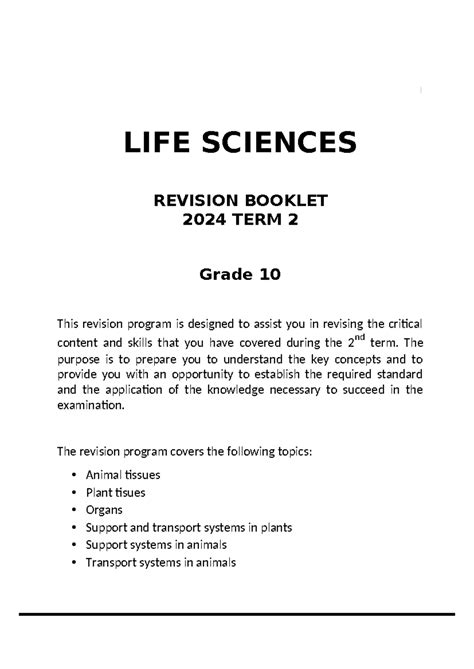 Life Sciences Grade 10 Revision Material Terms 3 And 4 2023 Western