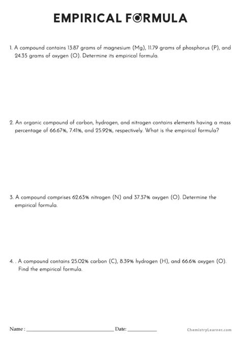 Free Printable Empirical Formula Worksheets