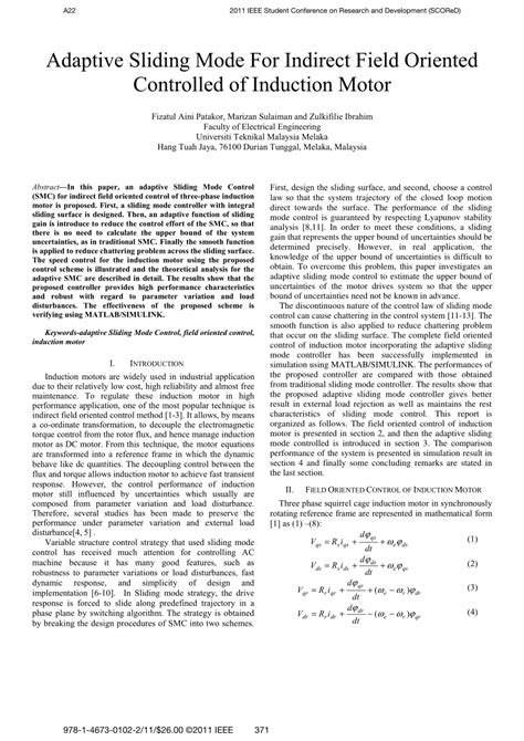 Pdf Adaptive Sliding Mode For Indirect Field Oriented Controlled Of Induction Motor