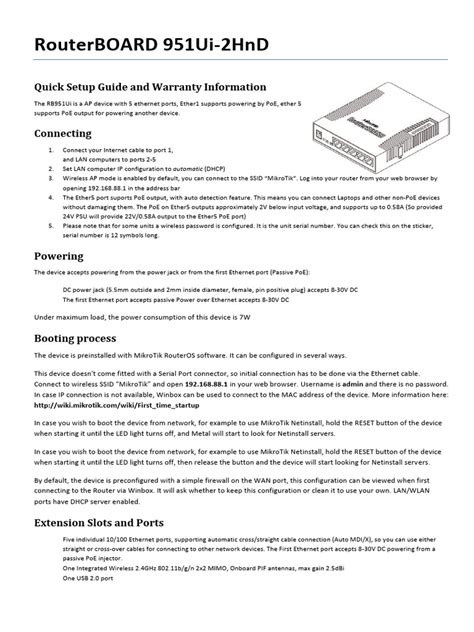 Mikrotik Routerboard Rb951ui 2hnd Quick Guide Pdf