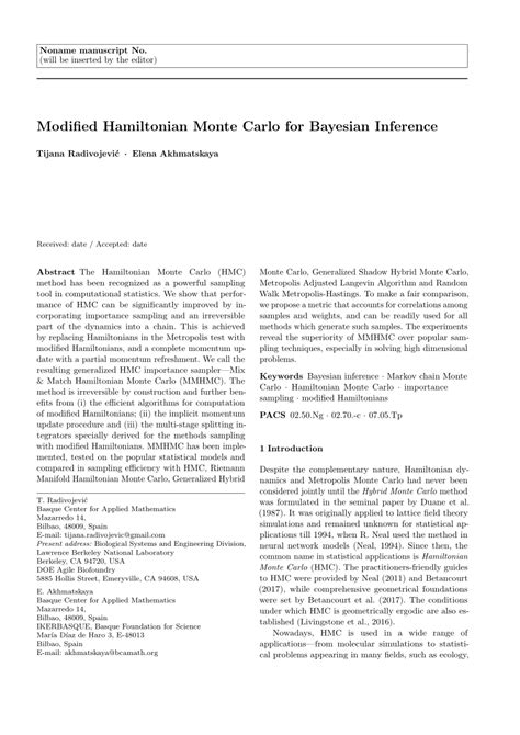 PDF Modified Hamiltonian Monte Carlo For Bayesian Inference