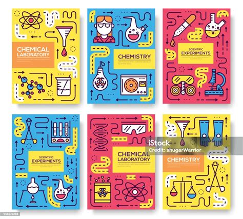 생물 학적 화학자 얇은 책자 카드 세트 선 Flyear 잡지 포스터 책 표지 배너의 화학 실험실 템플릿 과학자 직장 개요 초대