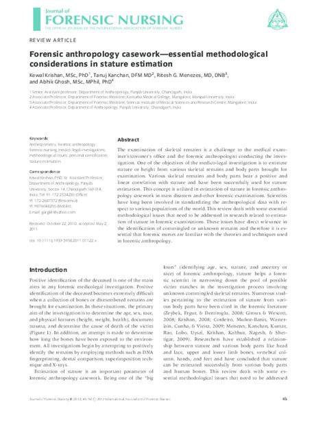 Pdf Forensic Anthropology Casework—essential Methodological Considerations In Stature Estimation