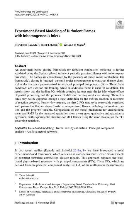 Pdf Experiment Based Modeling Of Turbulent Flames With Inhomogeneous