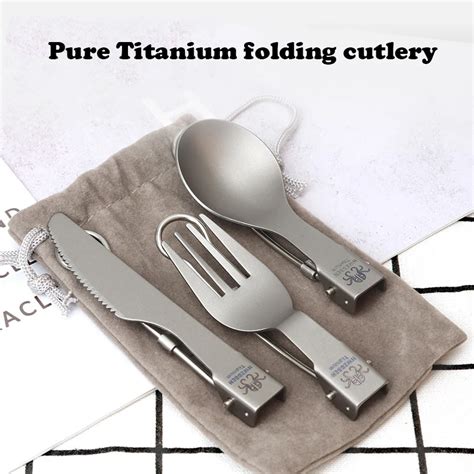 Pure Titanium Tableware Set Matte Foldable Knife Fork Spoon Ultra Light