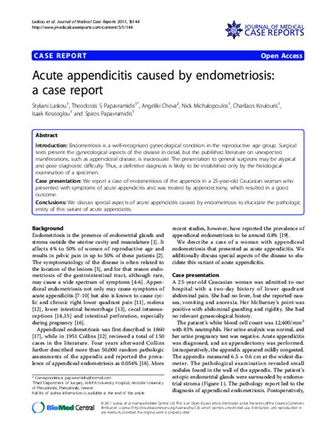 Pdf Acute Appendicitis Caused By Endometriosis A Case Report