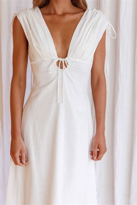 Shop The Cape Cod Drawstring Accent Midi Dress White Selfie Leslie