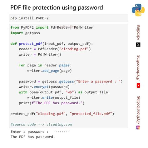 Python Coding Pdf File Protection Using Password In Python Instagram