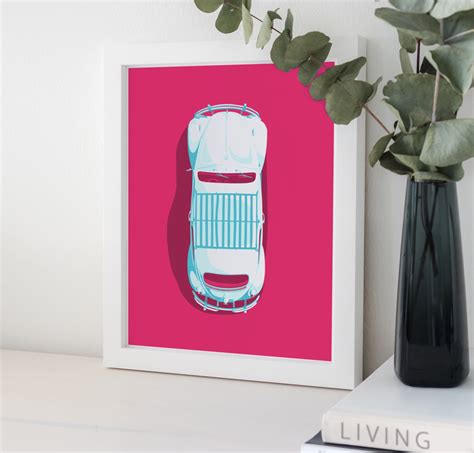 Vw Bug Poster Top Down Illustration Of 1962 Beetle Wall Art Vintage