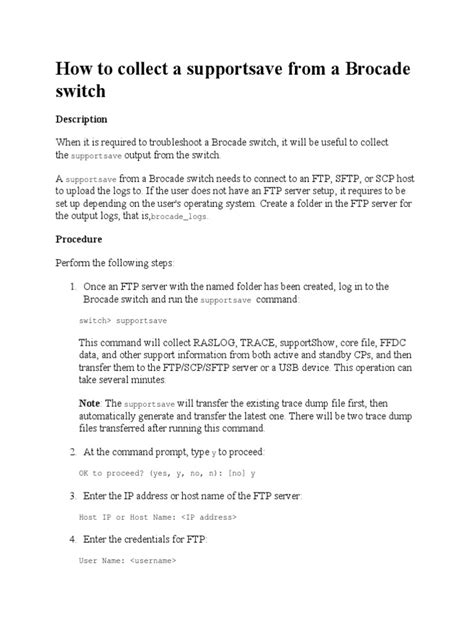 How To Collect A Supportsave From A Brocade Switch Pdf File Transfer Protocol Computer