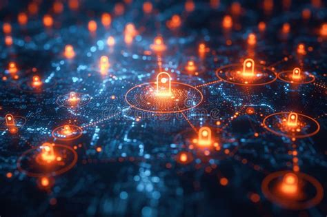 Close Up Of Glowing Cybersecurity Network Icons On A Digital Interface