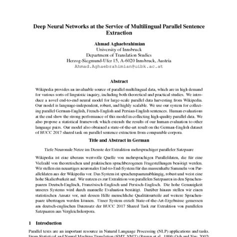 Deep Neural Networks At The Service Of Multilingual Parallel Sentence Extraction Acl Anthology