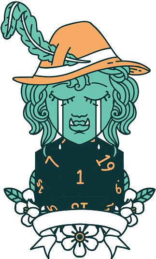 레트로 문신 스타일 우는 오크 음유시인 캐릭터 자연 하나 D20 롤 굴리기에 대한 스톡 벡터 아트 및 기타 이미지 굴리기 깃털 도깨비 Istock