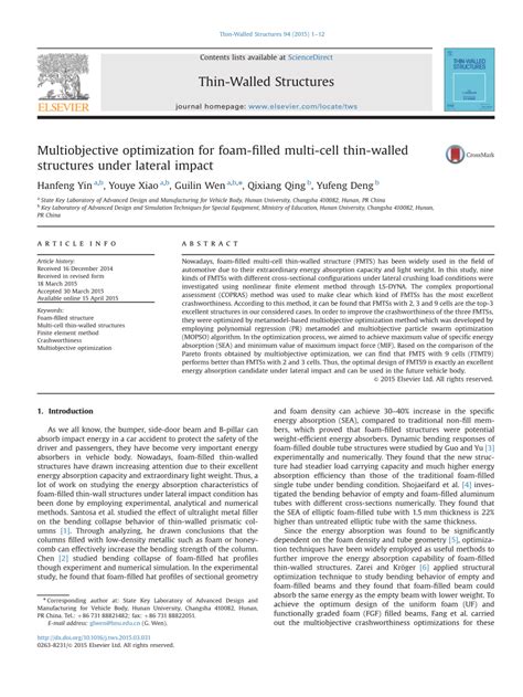 pdf multiobjective optimization for foam filled multi cell thin