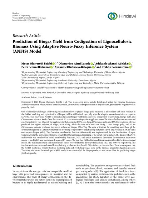 pdf prediction of biogas yield from codigestion of lignocellulosic biomass using adaptive