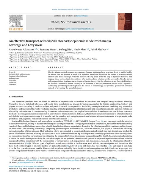 Pdf An Effective Transport Related Svir Stochastic Epidemic Model With Media Coverage And Lévy