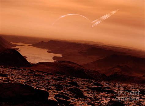 Titan Surface With Saturn In Sky 1 Art Print By Detlev Van Ravenswaay