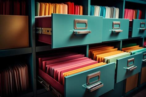 Premium Ai Image Color Coded Folders Neatly Arranged In A Practical Archive File Cabinet