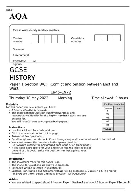 Aqa Gcse History Paper 1 Section B C June 2023 Question Paper Conflict And Tension Between East