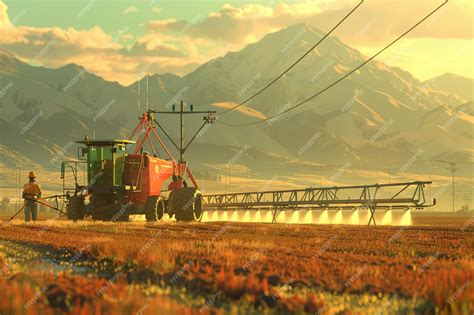 Premium Photo Worker Operating A Modern Irrigation Pivot System