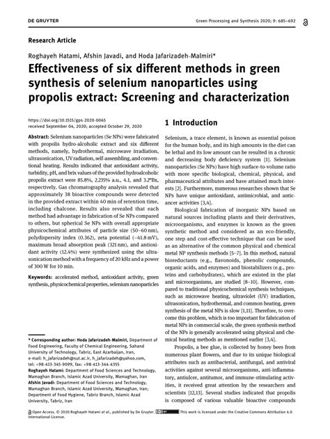 Pdf Effectiveness Of Six Different Methods In Green Synthesis Of Selenium Nanoparticles Using