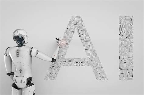 premium photo 3d rendering humanoid robot with ai text in circuit pattern
