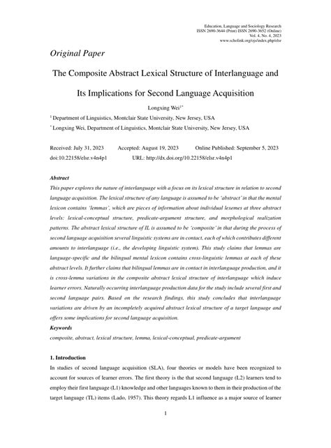 Pdf The Composite Abstract Lexical Structure Of Interlanguage And Its Implications For Second