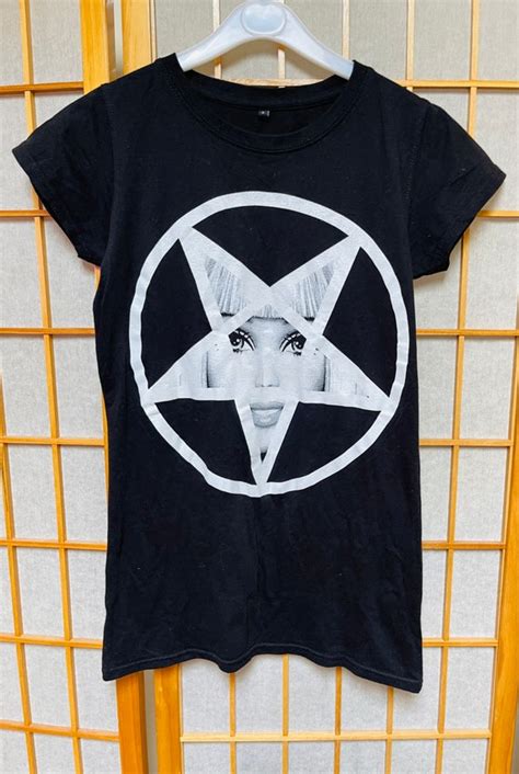 1990s Pentagram Blonde Doll Black T Shirt White Silks Gem