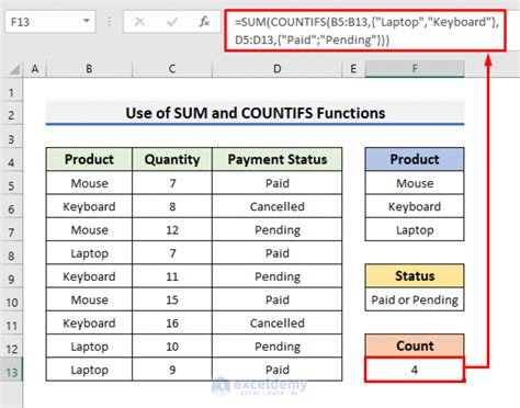 Excel Countifs With Multiple Criteria And Or Logic 3 Examples