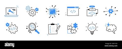 Software Code Icon Doodle Set Hand Drawn Line Sketch Software Coding